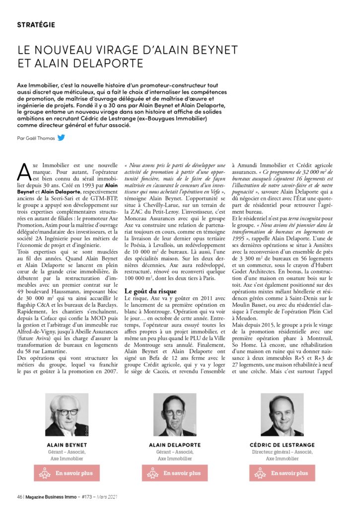 Le nouveau virage d’Alain BEYNET et Alain DELAPORTE | AXE IMMOBILIER